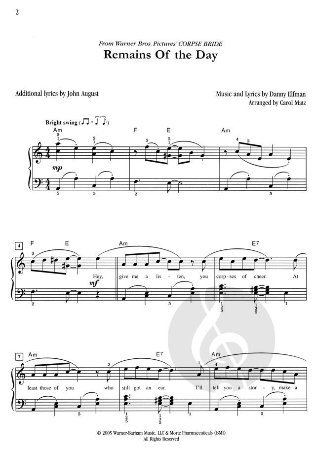 Remains Of The Day de Danny Elfman » Partition pour piano