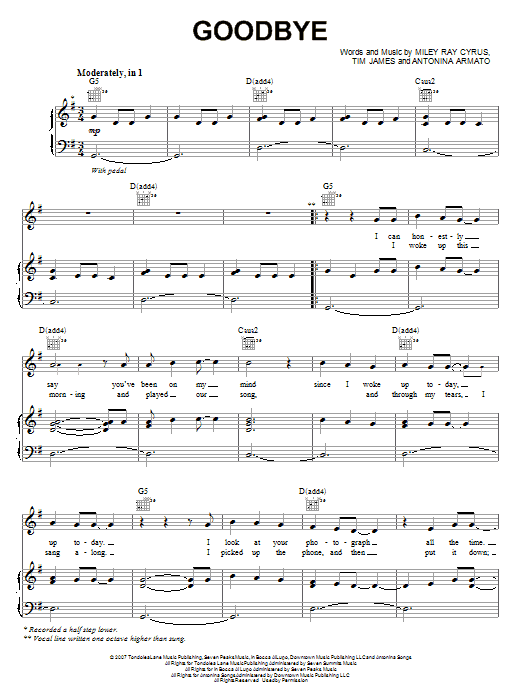 Goodbye de Miley Cyrus (Download) » partitions-musicales.net