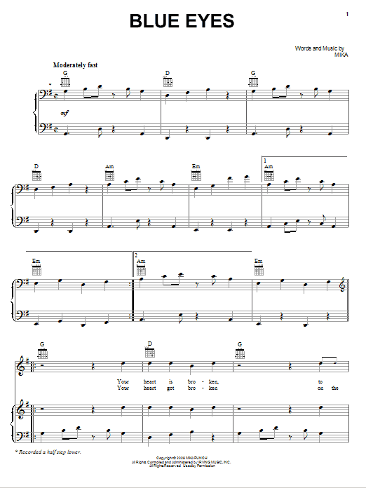 Blue Eyes de Mika (Download) » partitions-musicales.net