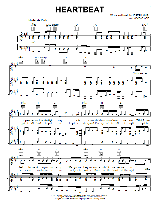 Heartbeat de The Fray (Download) » partitions-musicales.net