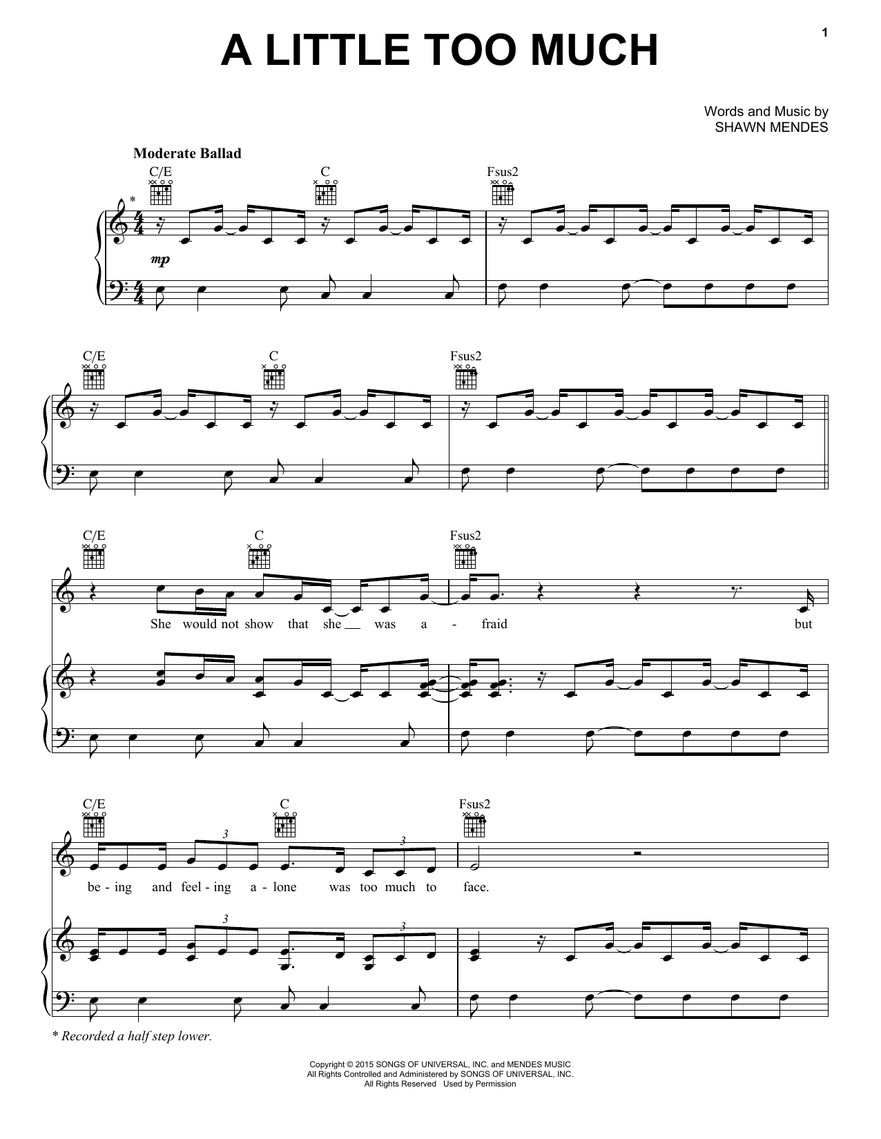 A Little Too Much de Shawn Mendes (Download) » partitions-musicales.net