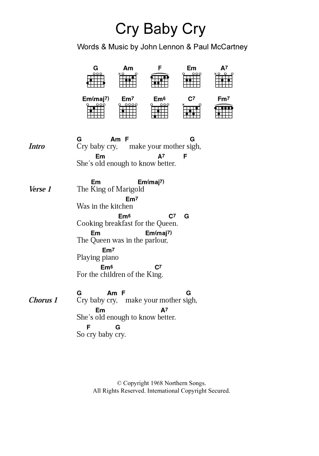 Cry Baby Cry de The Beatles (Download) » partitions-musicales.net