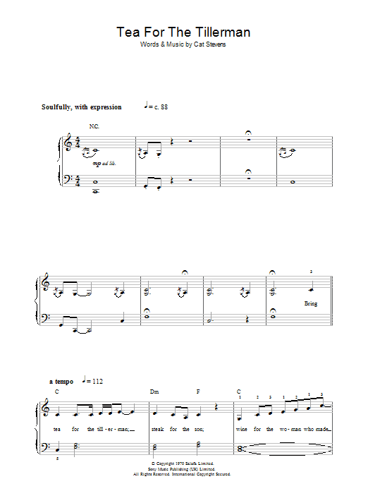 Tea For The Tillerman de Cat Stevens (Download) » partitions-musicales.net
