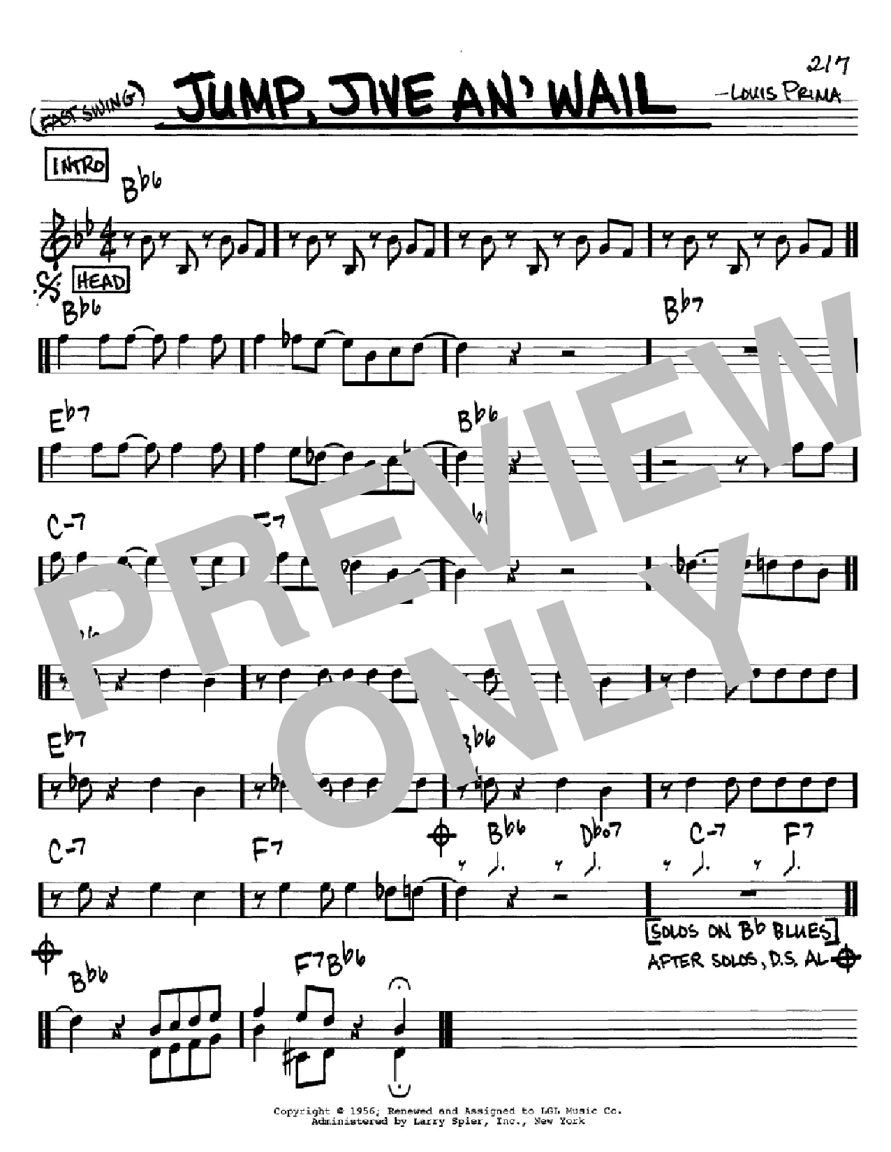 Jump, Jive An' Wail de Louis Prima (Download) » partitions-musicales.net