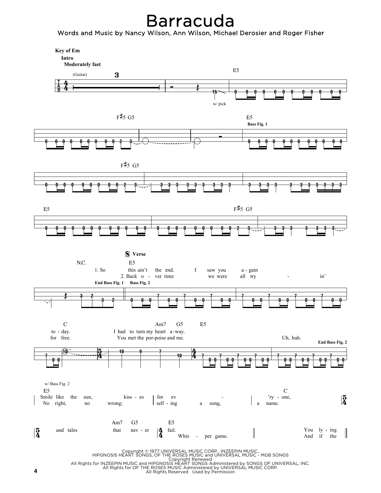 Barracuda de Heart (Download) » partitions-musicales.net