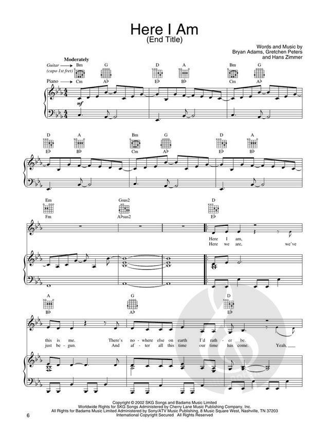 Spirit - Stallion of the Cimarron de Bryan Adams » Piano, Chant et Guitare
