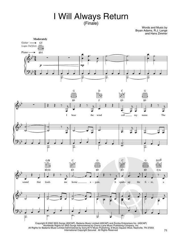 Spirit - Stallion of the Cimarron de Bryan Adams » Piano, Chant et Guitare