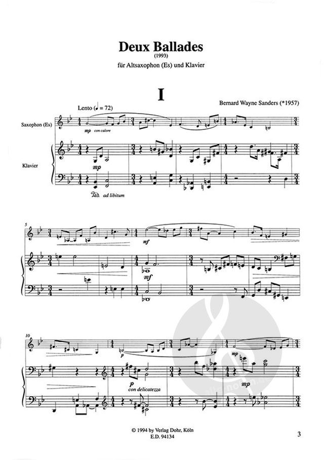 Deux Ballades de Bernard Wayne Sanders » Partitions pour saxophone
