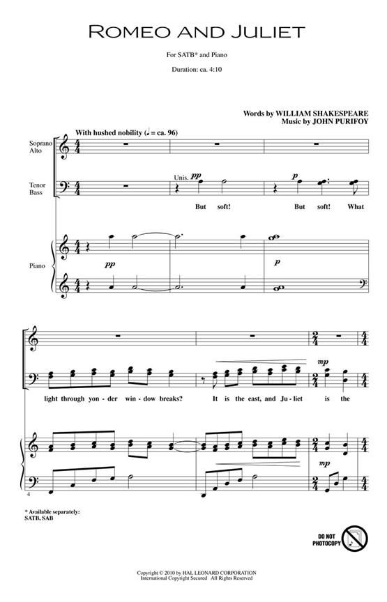 Romeo And Juliet de John Purifoy (Download) » partitions-musicales.net