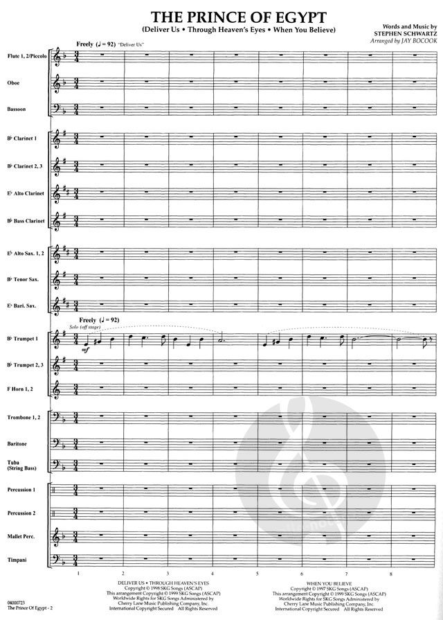 The Prince Of Egypt » Partitions pour orchestre d'instruments à vent ...